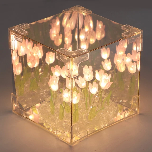 2 IN 1 Tulip Cube Mirror Lamp LED Decorative Night Light Handmade DIY ...