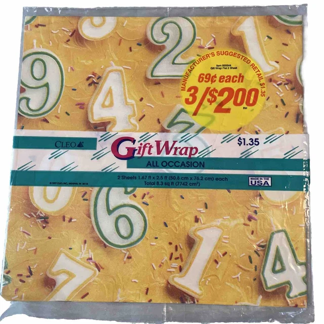 VINTAGE PAPERCRAFT GIFT Wrap Numbers Candles Sprinkles 2 Sheets All ...