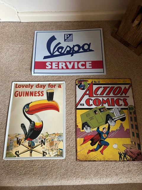METAL ADVERTISING SIGNS - Superman, Guinness and Vespa £16.15 - PicClick UK