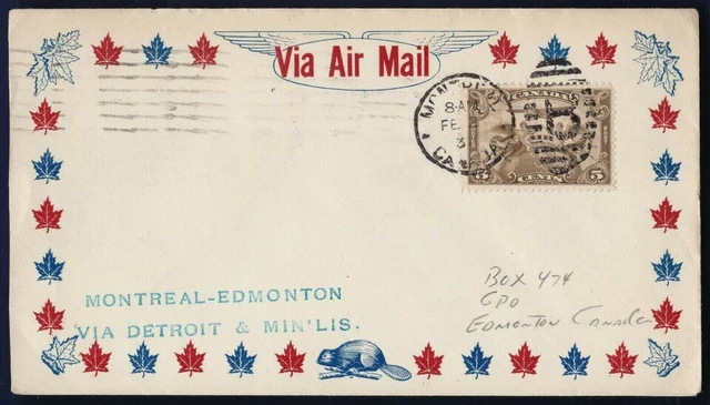 MONTREAL TO EDMONTON Via Detroit And Min'lis, Feb 1931 (K40) $9.99 ...