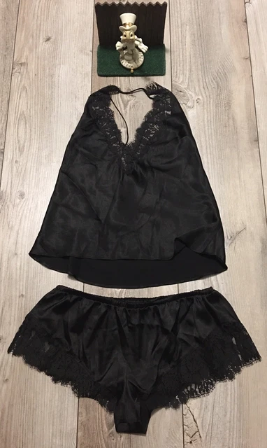 Victorias Secret Very Sexy Lace Satin Set V String Panty Small Black