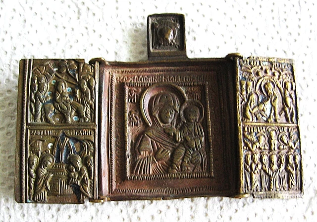 ALTE IKONE - TRIPTYCHON - Reiseikone - Dreiteilig - Metall - Russland EUR 67,48 - PicClick DE