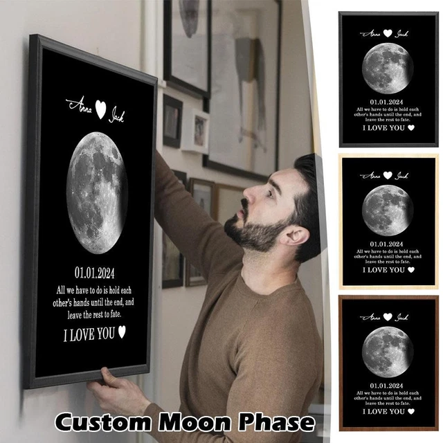 PERSONALIZED MOON PHASE and Names Wooden Frame, Lunar Print Art Frame ...