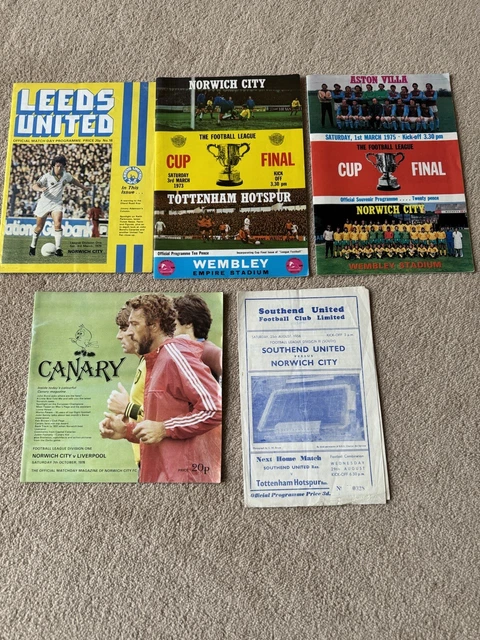 NORWICH CITY FC - (X5) Various Football League &Cup, 1956 / 1970’s £5. ...