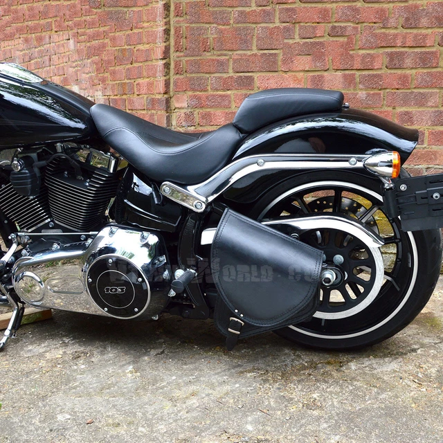 BLACK LEATHER SWINGARM Saddle Bag For Harley-Davidson Softail Breakout ...