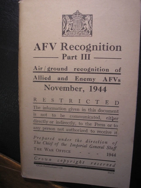 BRITISH ARMY AFV Military Vehicle Recognition Manual 1944 History ...