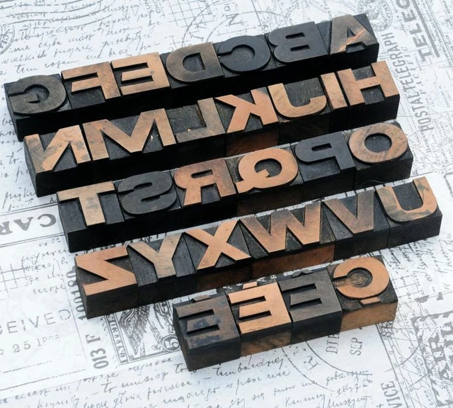 A-Z ANCIENS CARACTÈRES d'imprimerie en bois typographie lettres ABC ...