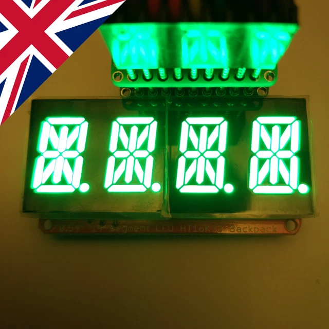 GREEN I2C 14-SEGMENT alphanumeric LED display w/ HT16K33 backpack, 5 V ...