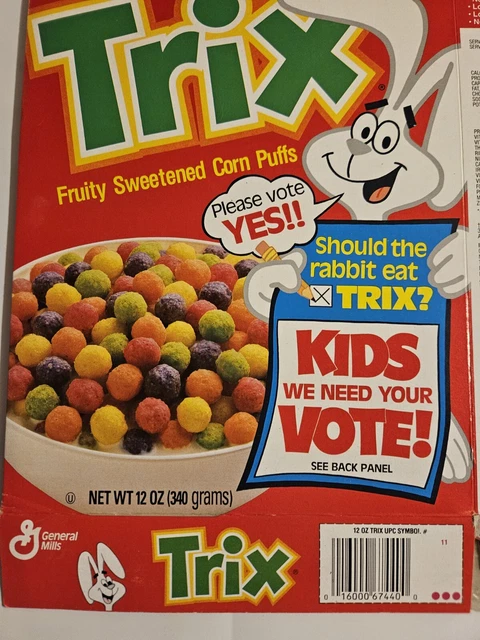 1991 GENERAL MILLS TRIX Fruity Sweatened Corn Puffs Cereal Box Flat ...