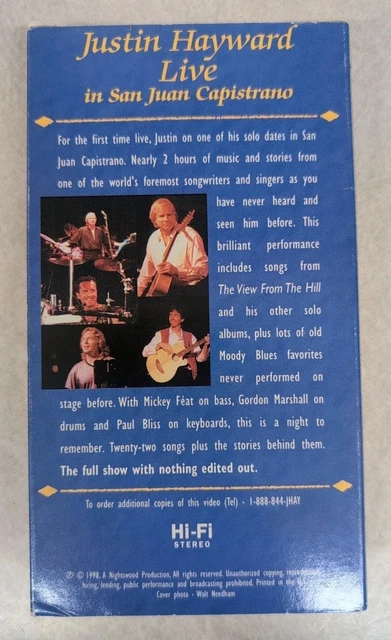 JUSTIN HAYWARD LIVE In San Juan Capistrano (VHS 1998) MOODY BLUES *B2G1 ...
