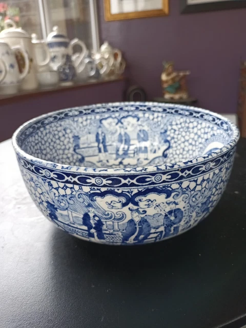 RARE ANTIQUE WILLIAM Adams. Chinese Blue White Pottery Large Bowl. No ...