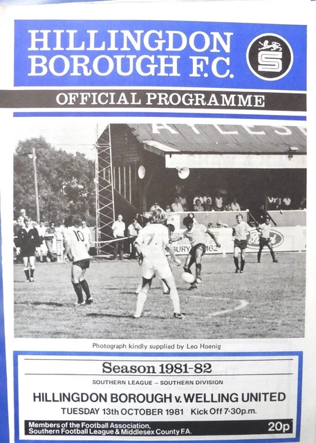 HILLINGDON BOROUGH V Welling United 13/10/1981 Southern League ...
