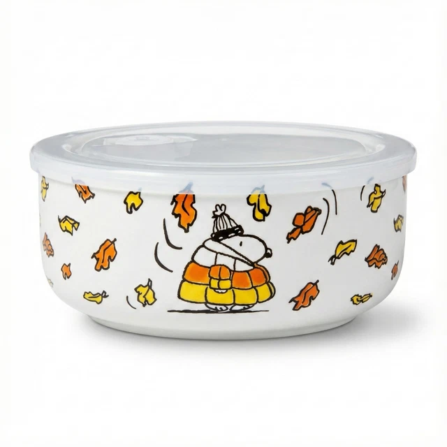 PEANUTS FALL SNOOPY Candy Corn Puffer Jacket Ceramic Storage Bowl - 5 ...