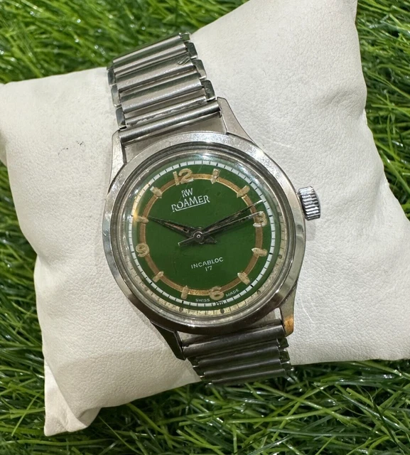 RARE VINTAGE ROAMER Watch Green Manual Wind 1950'S 30Mm Incabloc ...