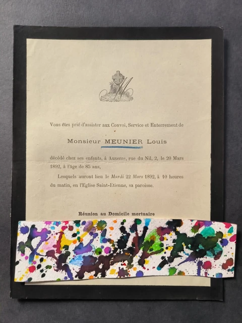 FAIRE-PART DÉCÈS, LOUIS Meunier, 1807-1892, Auxerre, Yonne EUR 15,00 - PicClick FR
