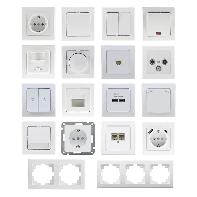 SWITCH & SOCKETS Series " DELPHI " White Button Light Switch Dimmer Usb ...