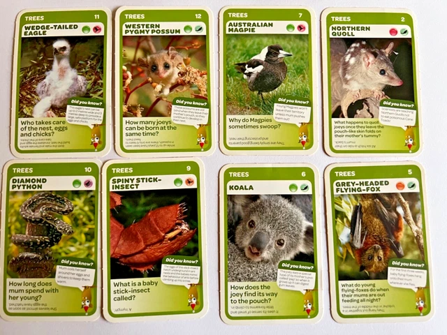 SWAP CARDS WOOLWORTHS collectible cards Trees x 8 cards tree animals ...