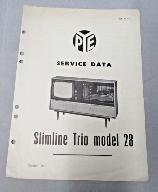 VINTAGE PYE SERVICE Data Sheet - Slimline Trio Model 28 - October 1964 £6.75 - PicClick UK