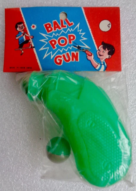 1970'S BALL POP GUN - Green Hong Kong Plastic Export Toy - Sealed New ...