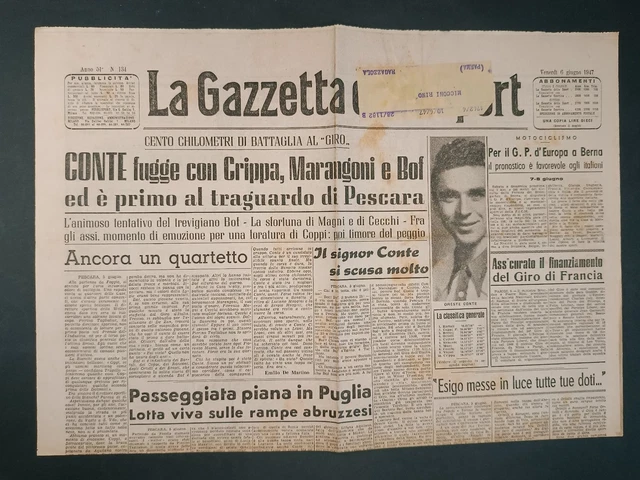PAGINA RIVISTA LA Gazzetta dello Sport n. 134 (1947) Oreste Conte EUR 8 ...