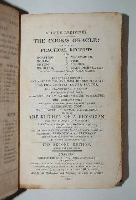 THE COOK’S ORACLE: CONTAINING practical receipts. 1818 EUR 286,66 ...