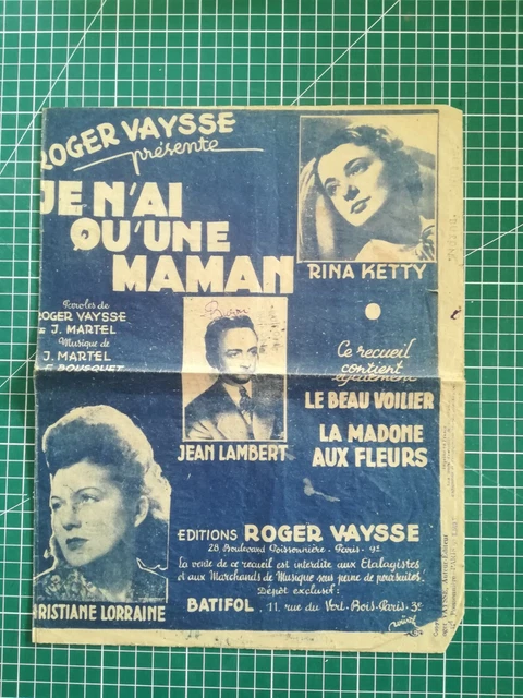 ANCIENNE PARTITION - Je n'ai qu'une maman - R Vaysse Rina Ketty EUR 5 ...