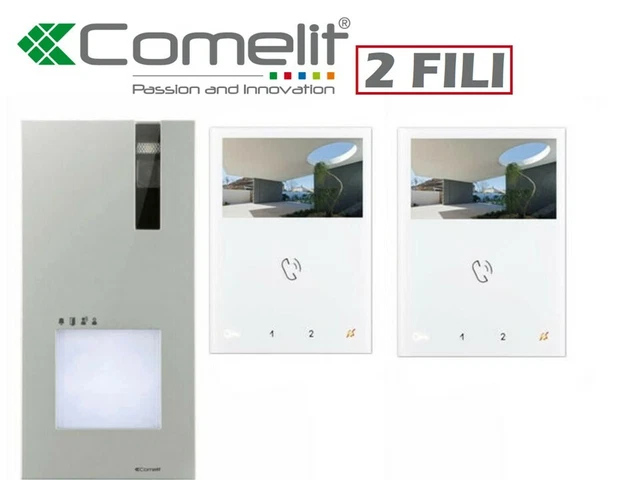 KIT VIDEOCITOFONO BIFAMILIARE comelit 8461v monitor vivavoce 6721w 2 ...