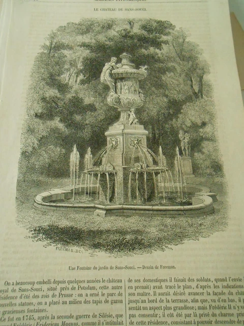 LE CHATEAU DE Sans Souci Une Fontaine 1853 Gravure Print Article EUR 3 ...