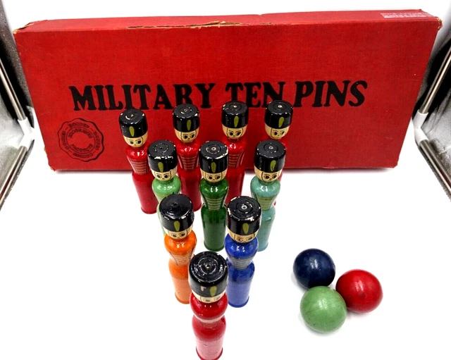 RARE VINTAGE BRODHAVEN MILITARY TEN PINS 6" Soldiers w/ Balls ...