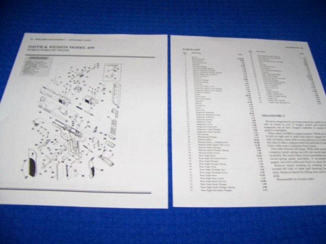 SMITH & WESSON Model 439 Semi-Auto Pistol (9Mm)..Takedown/Exploded View ...