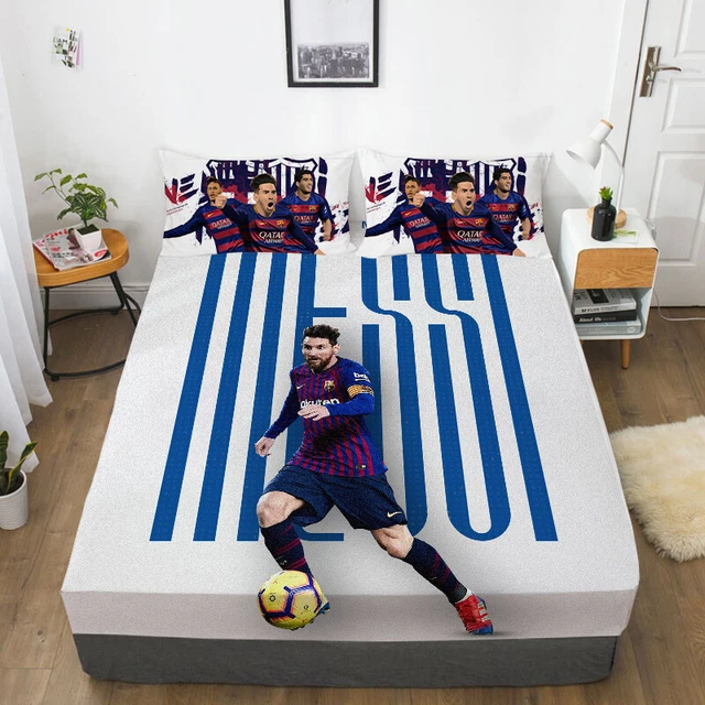 BED DECOR FOOTBALL Fans Lionel Messi Bed Fitted Sheet S/KS/D/Q/K with ...