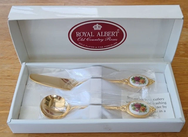 ROYAL ALBERT OLD Country Roses, Butter Knife & Jam Spoon Set (1992), No ...