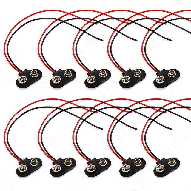 10X 9V 15CM Battery Connector T Type Clip Plug Wire Cord Leads 9 Volt ...