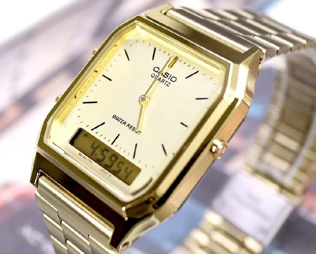 CASIO AQ-230GA-9D UNISEX Square Vintage Gold Metal Wrist Watch £55.09 ...