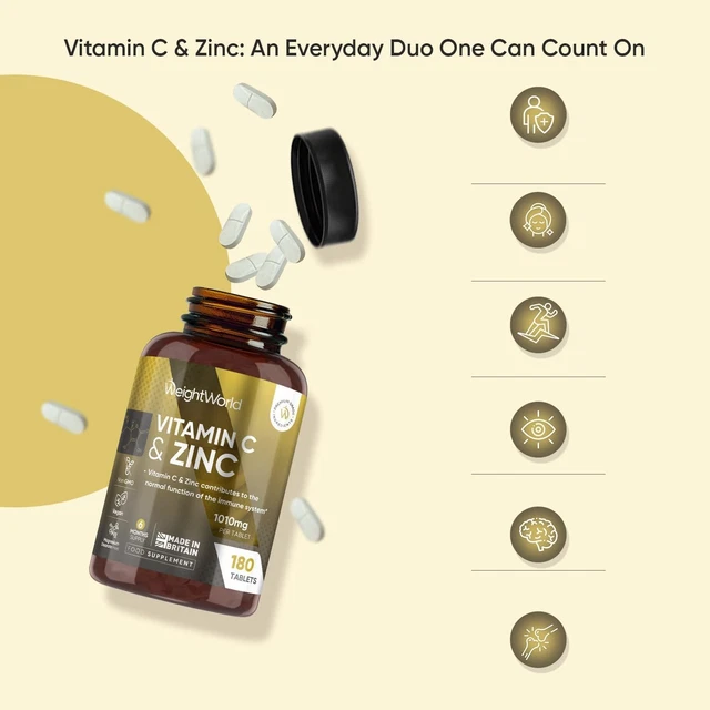 VITAMIN C AND Zinc Supplements - 6 Months Supply - 180 Tablets - 1 per ...