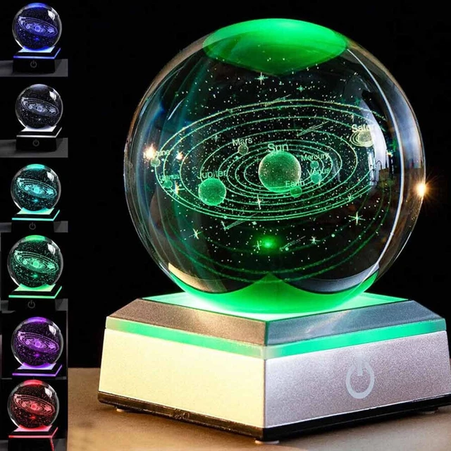 3D CRYSTAL 6CM Ball Moon Planet Globe Table Lamp LED Night Light Home ...