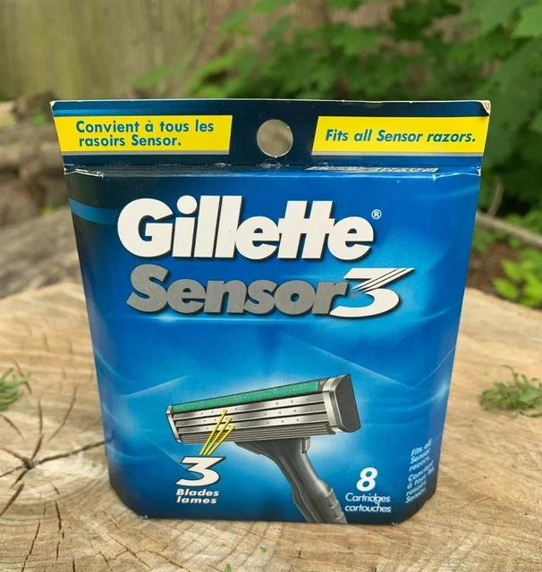 8 GILLETTE SENSOR 3 Shaver Razor Blade Refill Cartridges Genuine Pack ...
