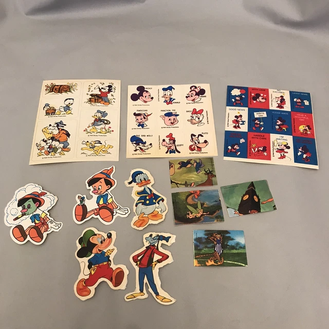 LOT OF 1970S Disney Sticker Sheets Loose Mickey, Pluto, Pinocchio ...