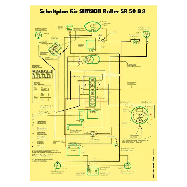 SIMSON WIRING DIAGRAM, Color Poster for SR50 B3 £20.88 - PicClick UK