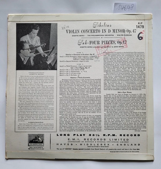 SIBELIUS : VIOLIN Concerto : Ginette Neveu - Susskind / Philharmonia ...