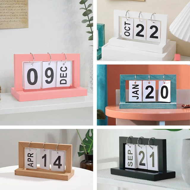 WOODEN PERPETUAL CALENDAR Display Flip Chart month/Date/Day Gift Desk ...