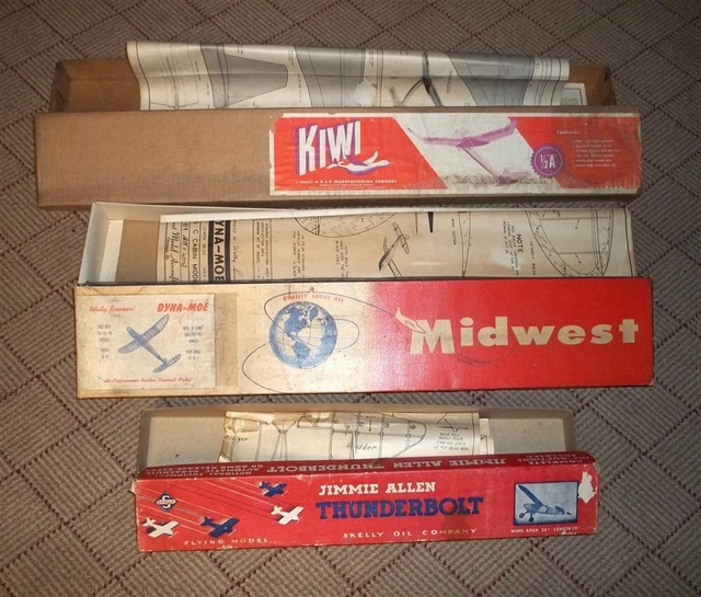 VINTAGE MODEL AIRPLANE (3) FREE FLIGHT KIT BOXES with PLANS £29.30 ...