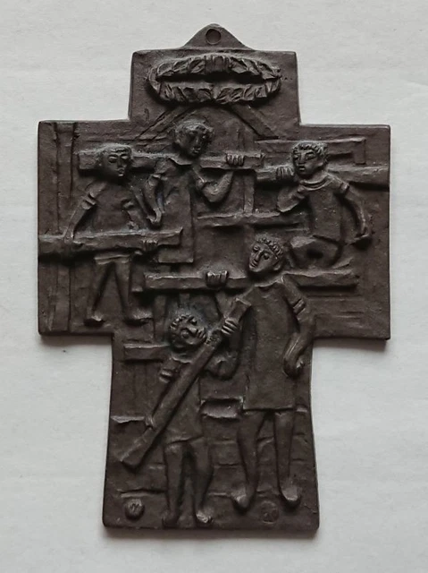KLEINES MESSING KREUZ von Egino Weinert "Baut nicht der Herr das Haus ...