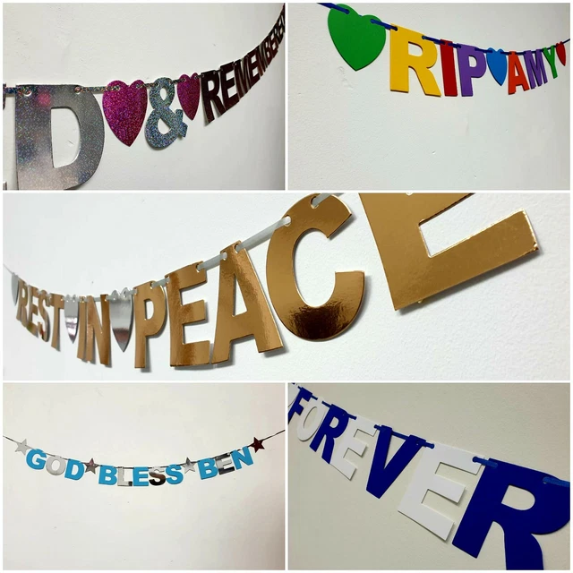 PERSONALISED FUNERAL BANNER Bunting Rest in Peace In loving Memory God ...