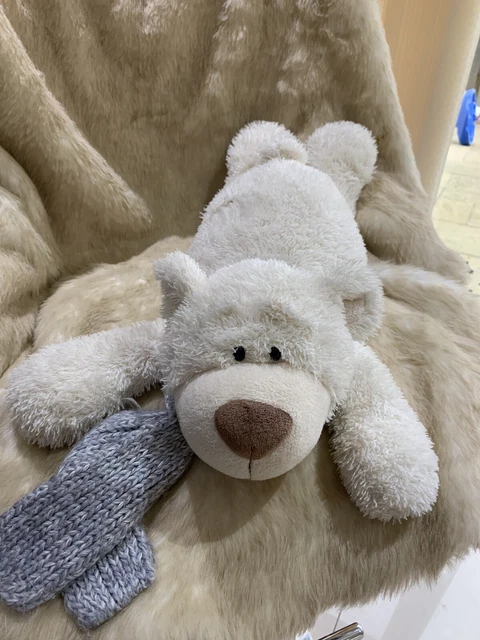 NICI POLAR BEAR With Scarf Laying Down White Soft Plush Toy 19" Long ...