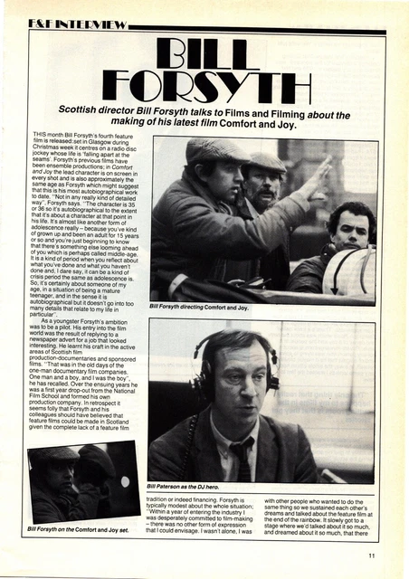 (F&F14) ARTICLE & Picture, Bill Forsyth Talks About Comfort & Joy Film ...