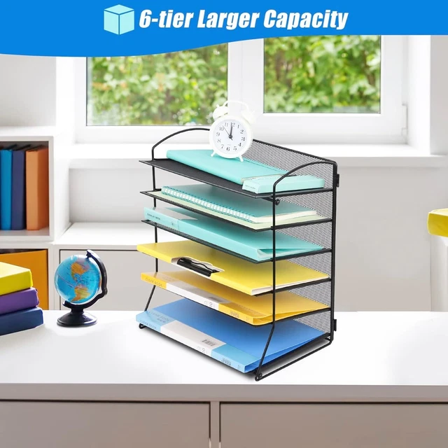 DESKTOP FILE ORGANIZER Document Folder Rack Metal Mesh Letter Tray ...