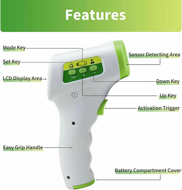 DIGITAL INFRARED THERMOMETER Contactless Certified Temperature Forehead ...