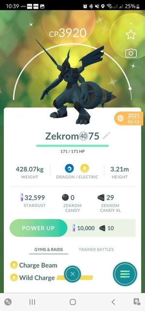 POKÉMON GO - Shiny Zekrom Level50 3moveset - 1mil or 20k Stardust T r a ...