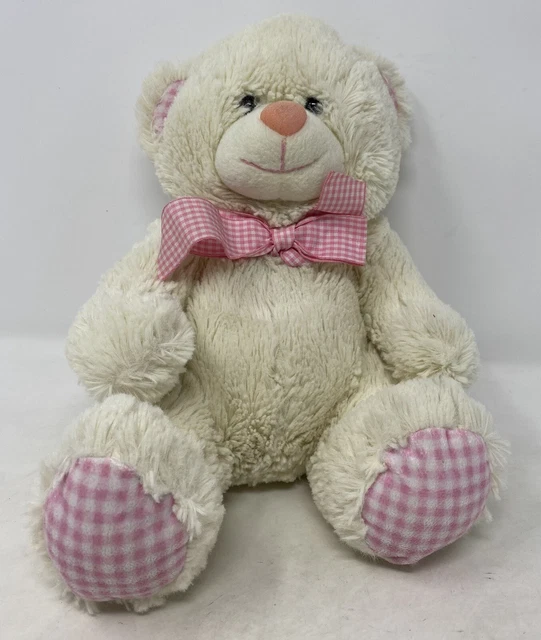 WHITE/CREAM KEEL TEDDY Bear Soft Stuffed Toys Plush (L6) Pink Gingham ...